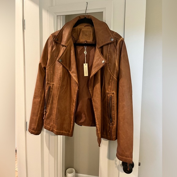 Max Studio | Jackets & Coats | Max Studio Brown Faux Leather Moto ...